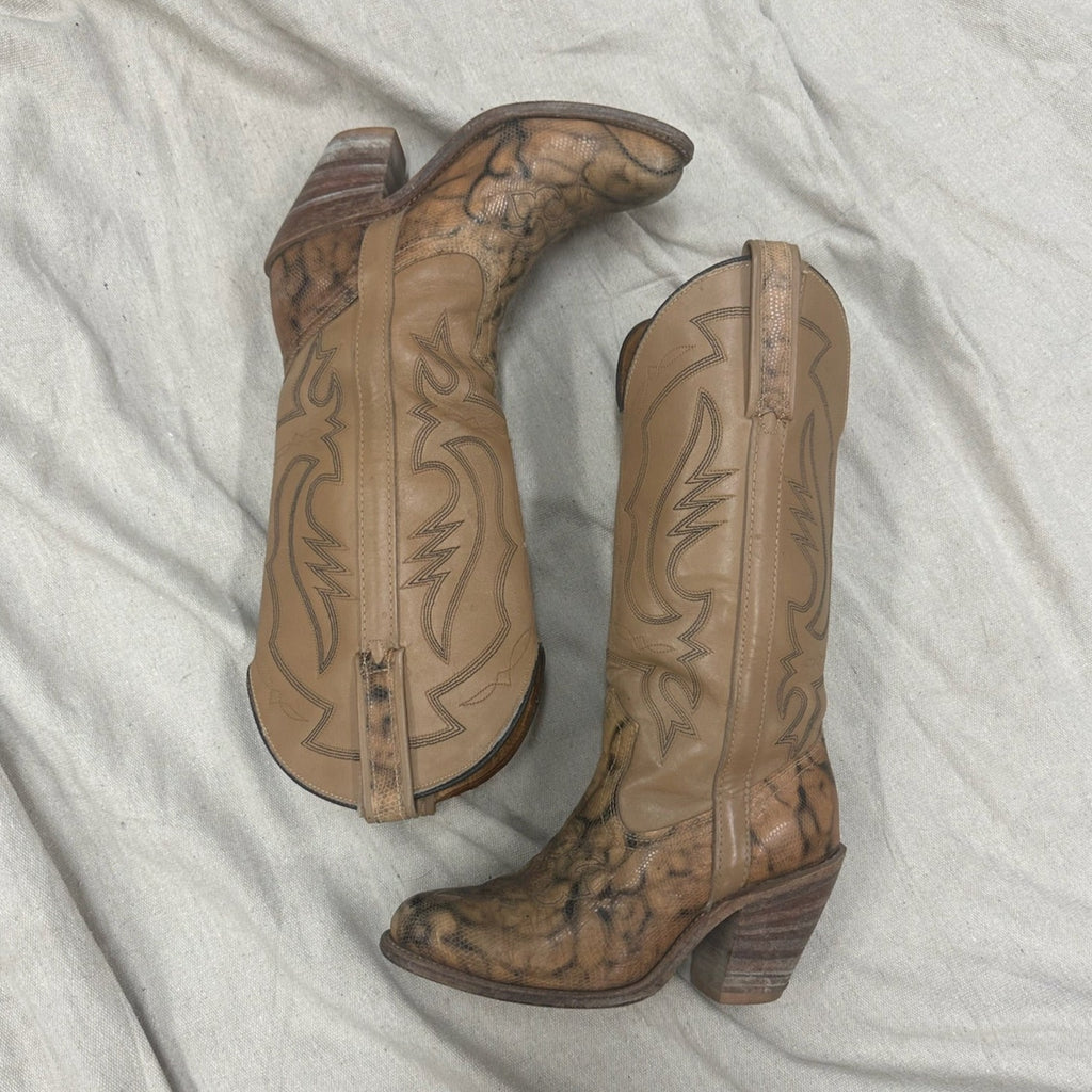 Vintage Marbled Mustard Stacked Heel Cowboy Boot – inland