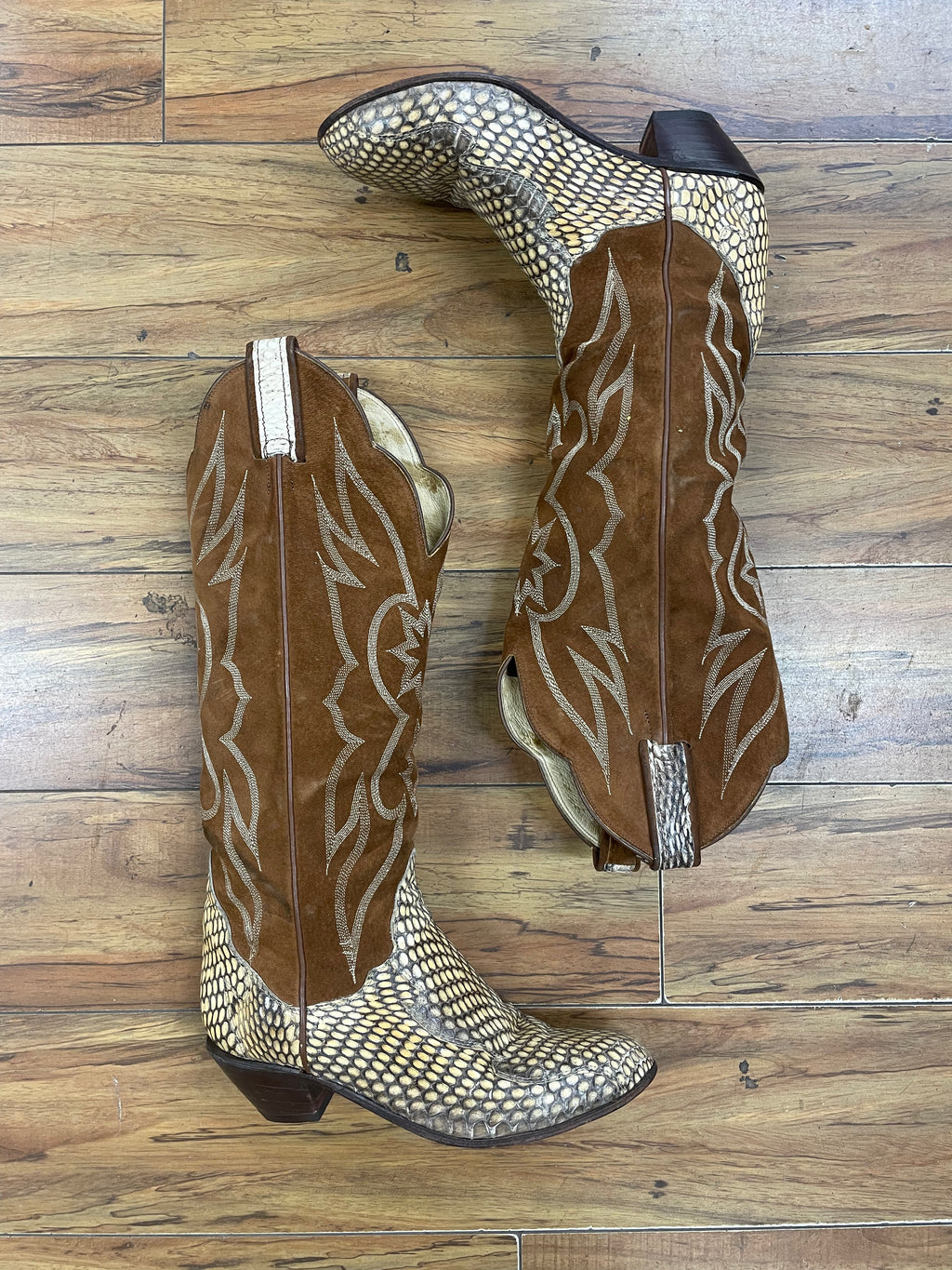 Vintage Brown Suede & Snake Skin Cowboy Boot – Inland