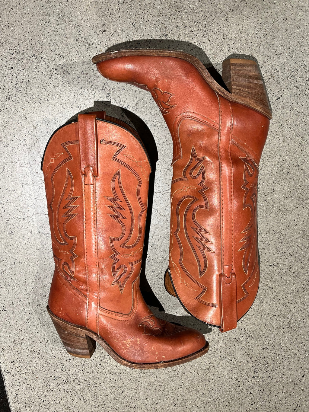 Vintage Burnt Orange Cowboy Boots w/ Stacked Heel – inland