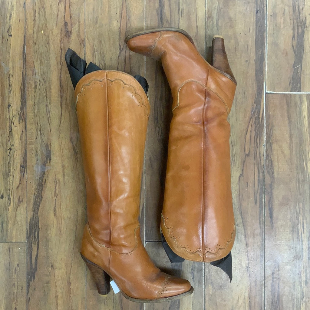 Vintage Scallop Cognac Tall Cowboy Boot – Inland